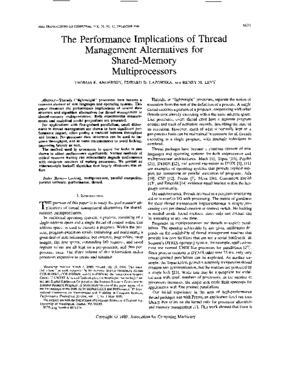 Pdf The Performance Implications Of Thread Management Alternatives For Shared Memory