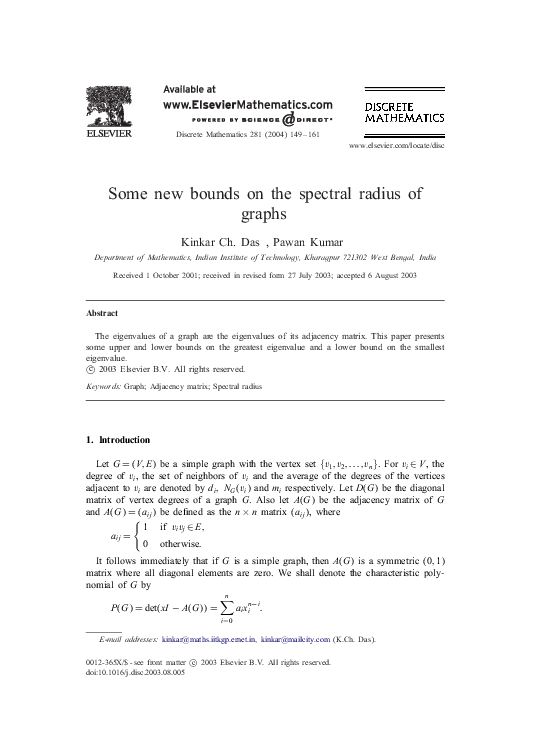 (PDF) Some new bounds on the spectral radius of graphs