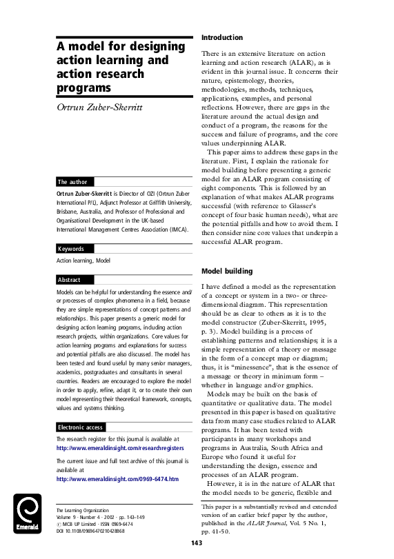 (PDF) A model for designing action learning and action research programs