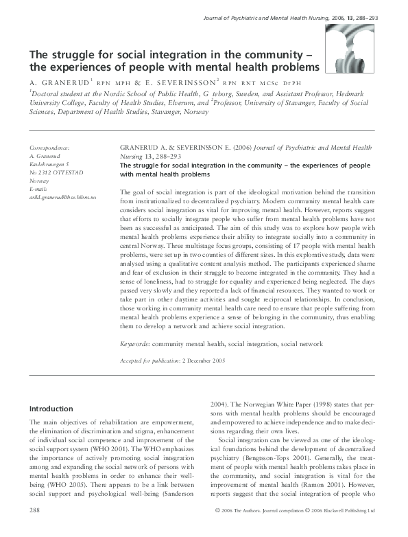 (PDF) The struggle for social integration in the community - the ...