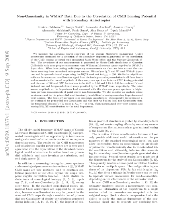 Pdf Non Gaussianity In Wmap Data Due To The Correlation Of Cmb Lensing Potential With