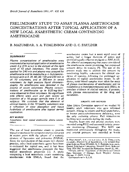 (PDF) PRELIMINARY STUDY TO ASSAY PLASMA AMETHOCAINE CONCENTRATIONS ...