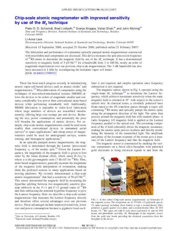(PDF) Chip-scale atomic magnetometer with improved sensitivity by use of the Mx technique