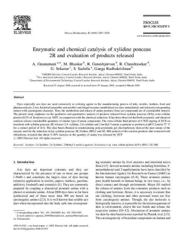 (PDF) Enzymatic and chemical catalysis of xylidine ponceau 2R and ...