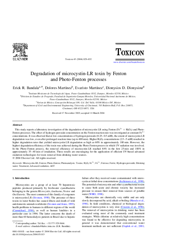 (PDF) Degradation of microcystin-LR toxin by Fenton and Photo-Fenton processes