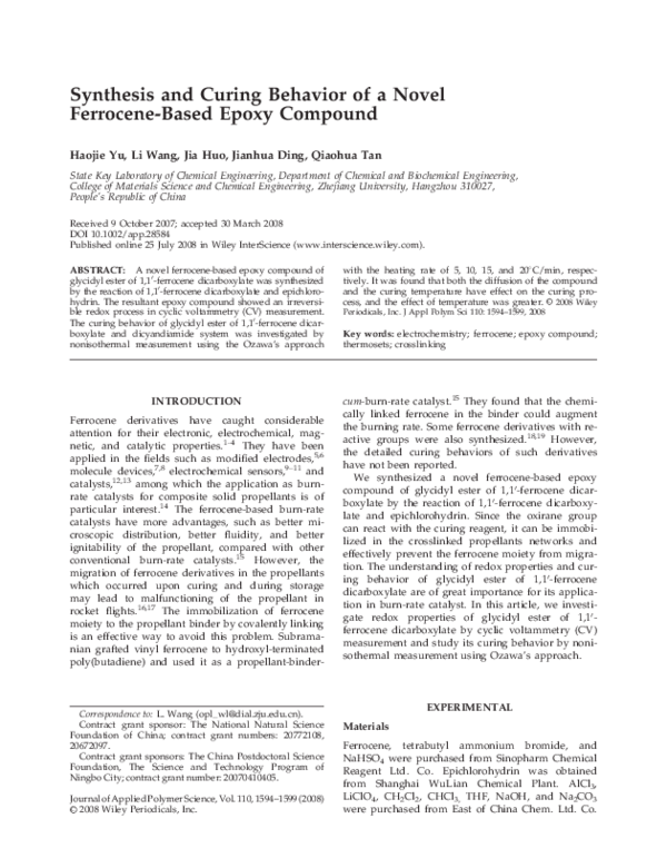 (PDF) Synthesis and curing behavior of a novel ferrocene-based epoxy ...