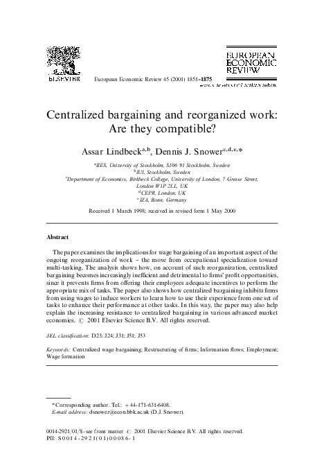 (PDF) Centralized bargaining and reorganized work: Are they compatible