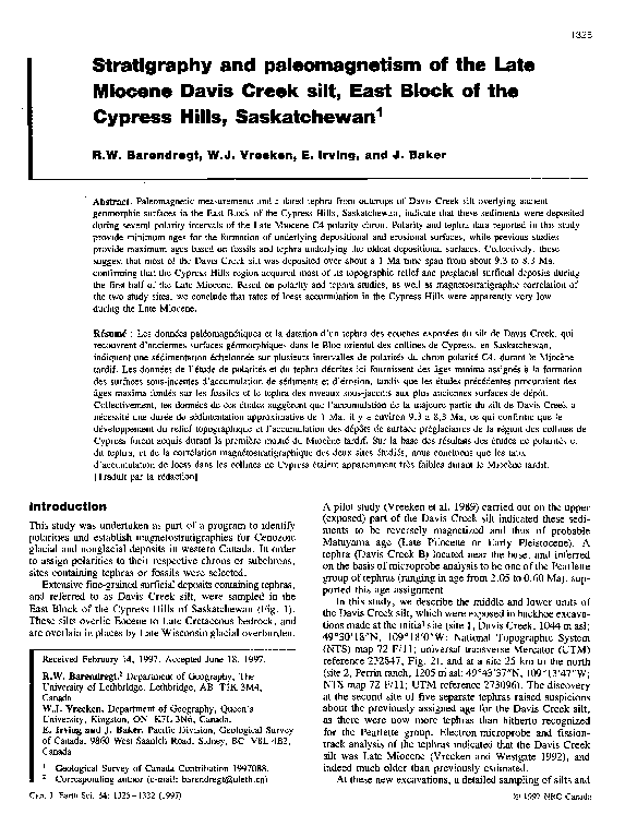 (PDF) 077. Barendregt,Vreeken, Irving, Baker_1997_Late Miocene Davis ...