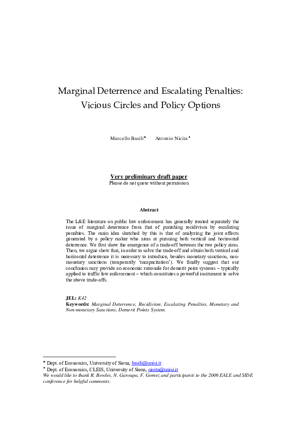 (PDF) Marginal Deterrence and Escalating Penalties: Vicious Circles and ...