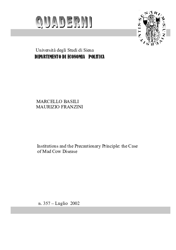 (PDF) Institutions and the precautionary principle: the case of mad cow ...