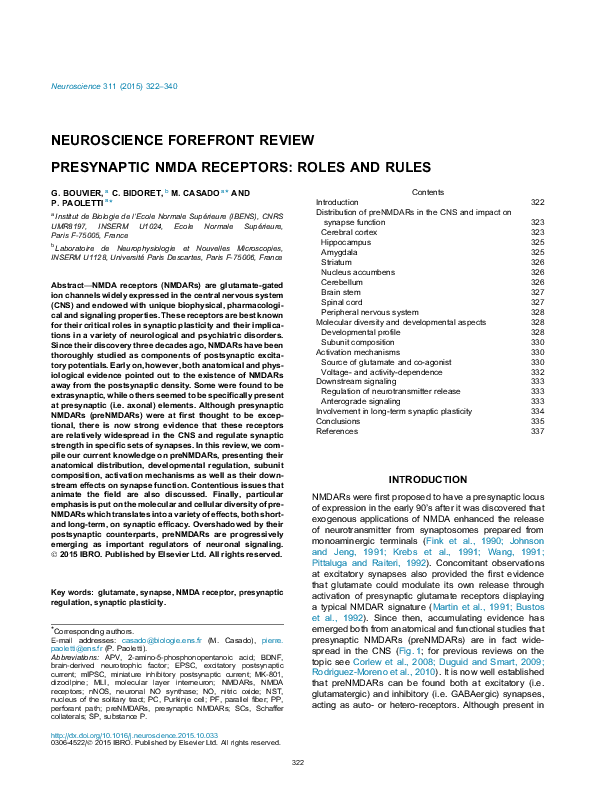 (PDF) REVIEW PRESYNAPTIC NMDA RECEPTORS: ROLES AND RULES