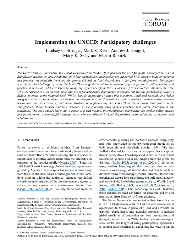 (PDF) Implementing the UNCCD: Participatory challenges