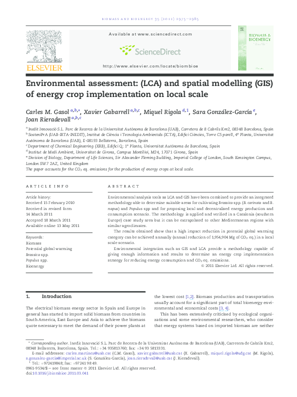 (PDF) Environmental assessment: (LCA) and spatial modelling (GIS) of ...