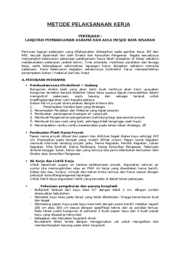 (DOC) METODE PELAKSANAAN KERJA