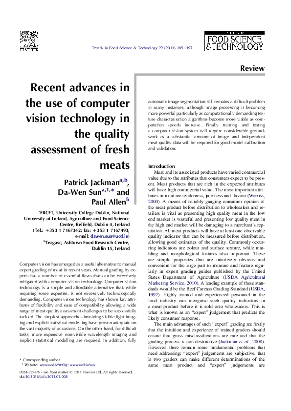 (PDF) Recent advances in the use of computer vision technology in the ...