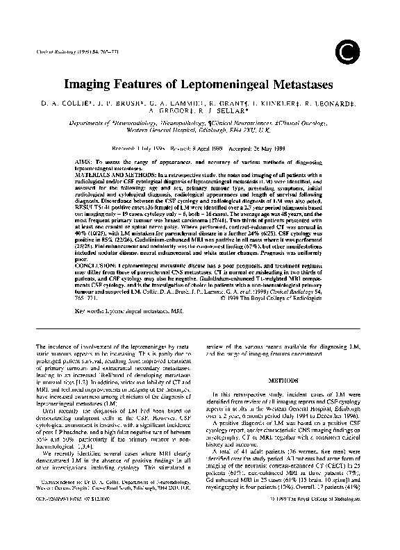 (PDF) Imaging features of leptomeningeal metastases