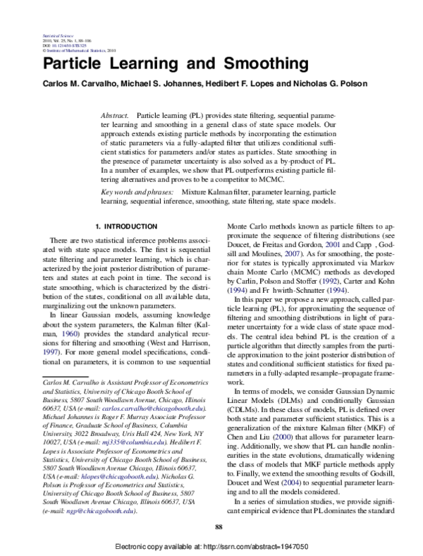(PDF) Particle Learning and Smoothing