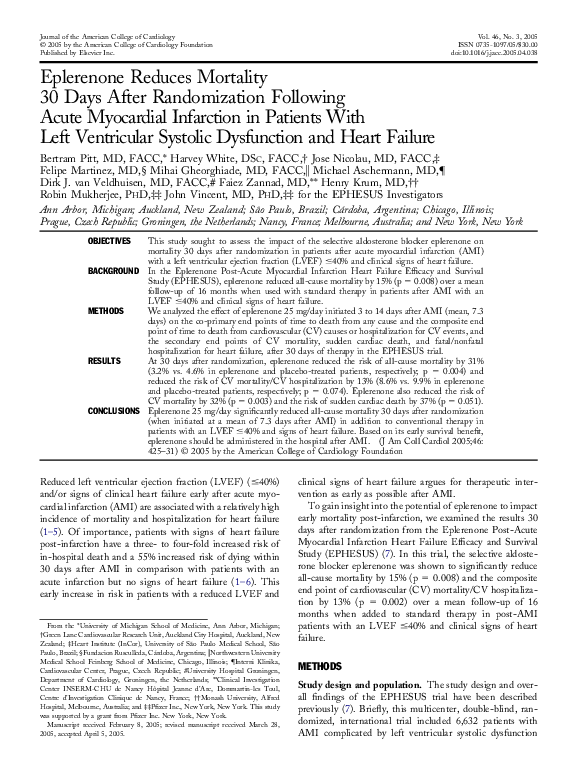 (PDF) Eplerenone Reduces Mortality 30 Days After Randomization ...