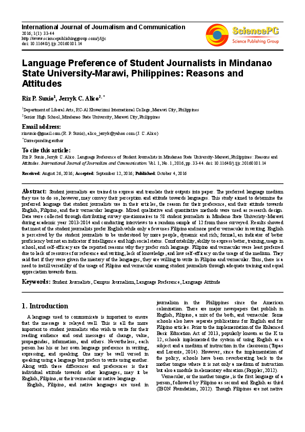 (PDF) Language Preference of Student Journalists in Mindanao State ...