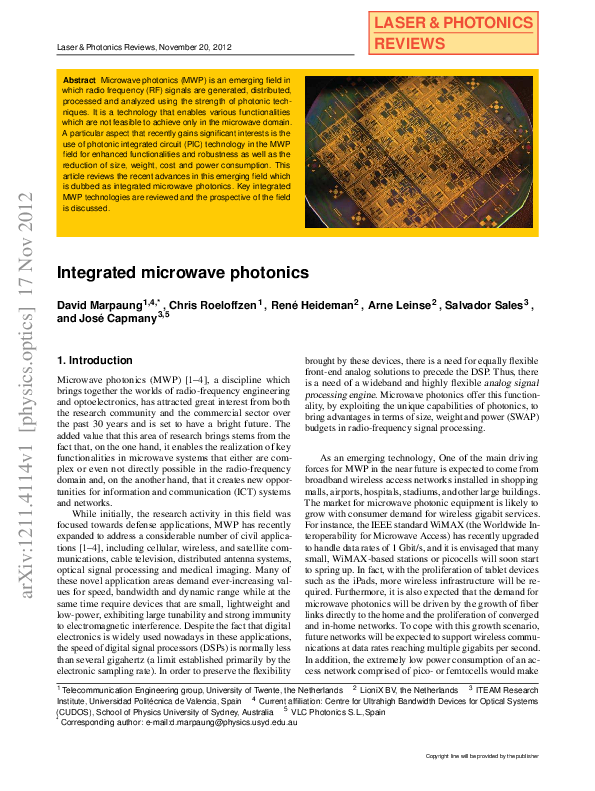 (PDF) integrated microwave photonics