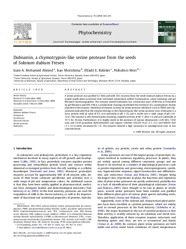 (PDF) Dubiumin, a chymotrypsin-like serine protease from the seeds of ...
