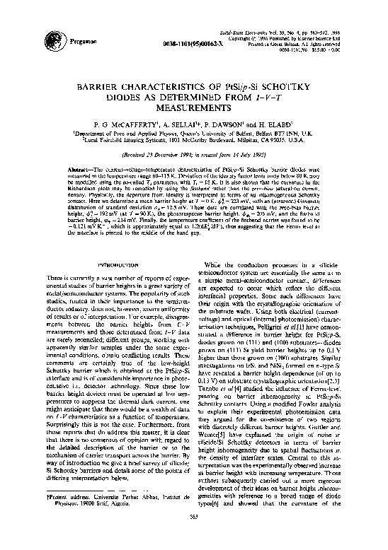 Pdf Barrier Characteristics Of Ptsi P Si Schottky Diodes As Determined From I V T Measurements