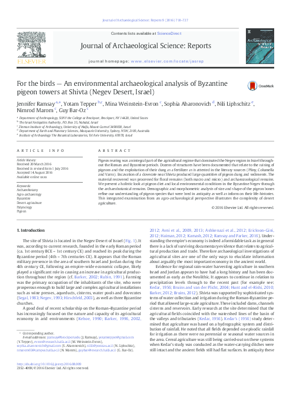 (PDF) For the birds Journal of Archaeological Science Reports 9 2016 ...