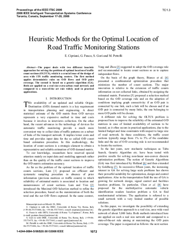 Pdf Heuristic Methods For The Optimal Location Of Road Traffic Monitoring