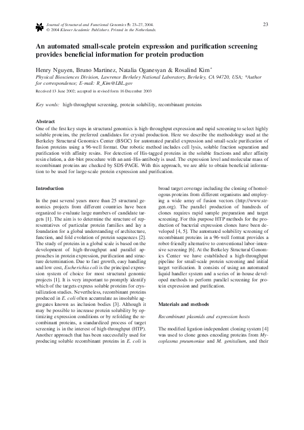 (PDF) An automated small-scale protein expression and purification ...