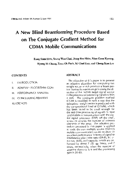Pdf A New Blind Beamforming Procedure Based On The Conjugate Gradient Method For Cdma Mobile