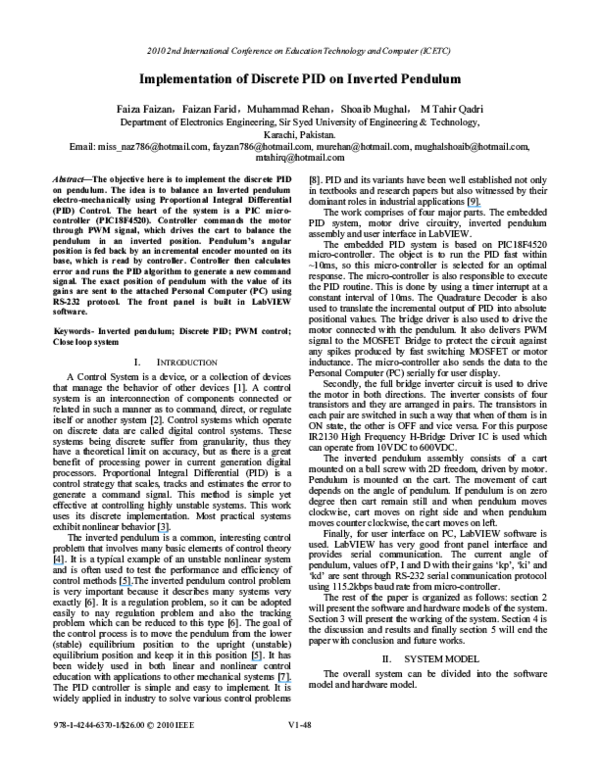 (PDF) Implementation of discrete PID on Inverted pendulum
