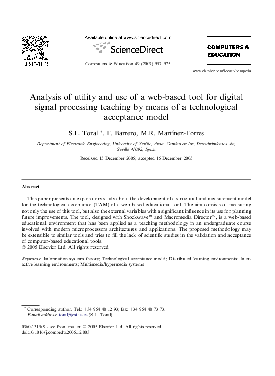 (PDF) Analysis of utility and use of a web-based tool for digital signal processing teaching by ...