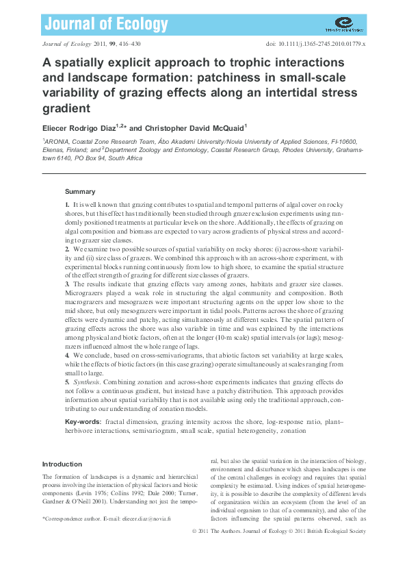(PDF) A spatially explicit approach to trophic interactions and ...