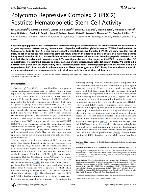 (PDF) Polycomb Repressive Complex 2 (PRC2) Restricts Hematopoietic Stem ...
