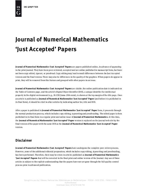 (PDF) Journal of Numerical Mathematics 'Just Accepted' Papers