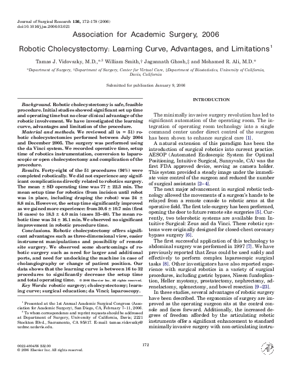 (PDF) Robotic Cholecystectomy: Learning Curve, Advantages, and Limitations