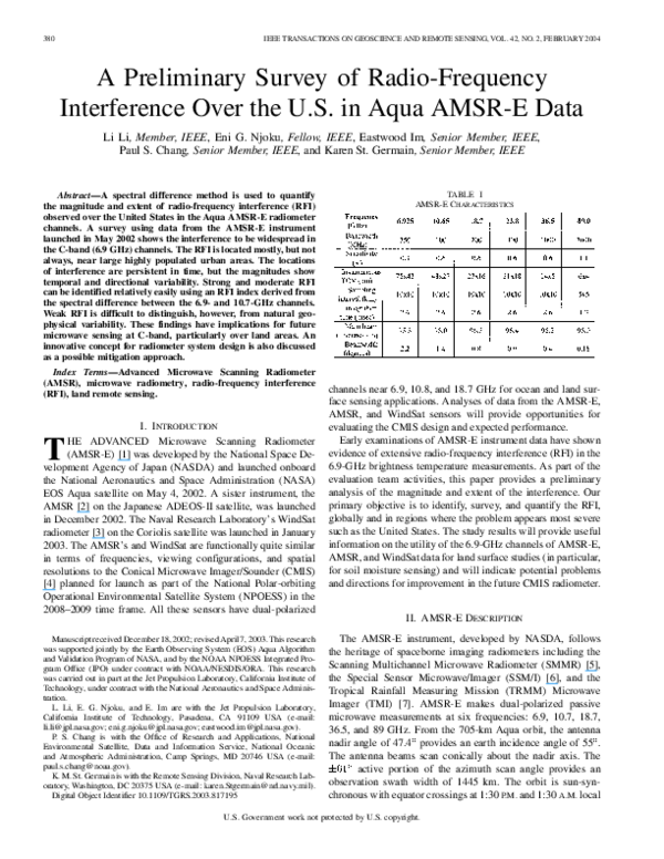 (PDF) A preliminary survey of radio-frequency interference over the U.S ...