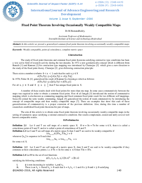 (PDF) Fixed Point Theorem Involving Occasionally Weakly Compatible Maps ...