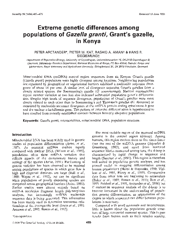 (PDF) Extreme genetic differences among populations of Gazella granti ...