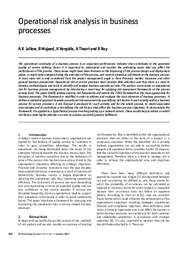 (PDF) Operational risk analysis in business processes