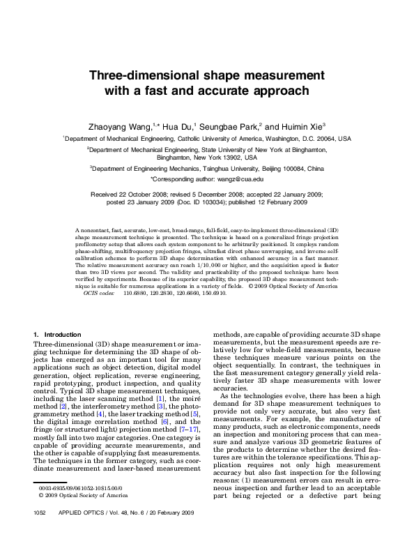 (PDF) Three-dimensional shape measurement with a fast and accurate approach