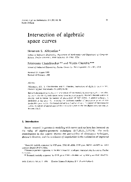 (PDF) Intersection of algebraic space curves