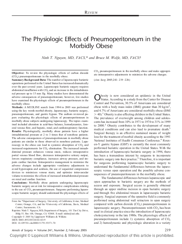 (PDF) The Physiologic Effects of Pneumoperitoneum in the Morbidly Obese