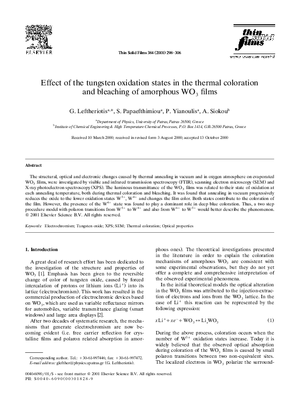 (PDF) Effect of the tungsten oxidation states in the thermal coloration ...
