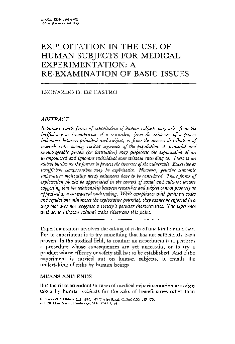 (PDF) EXPLOITATION IN THE USE OF HUMAN SUBJECTS FOR MEDICAL ...
