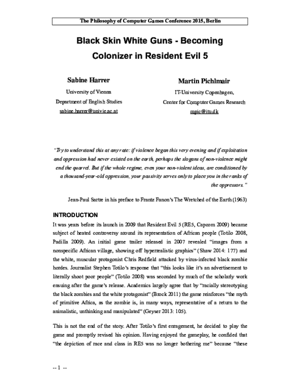 (PDF) Black Skin White Guns - Becoming Colonizer in Resident Evil 5