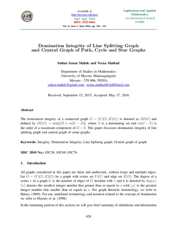 (PDF) Domination Integrity of Line Splitting Graph and Central Graph of ...