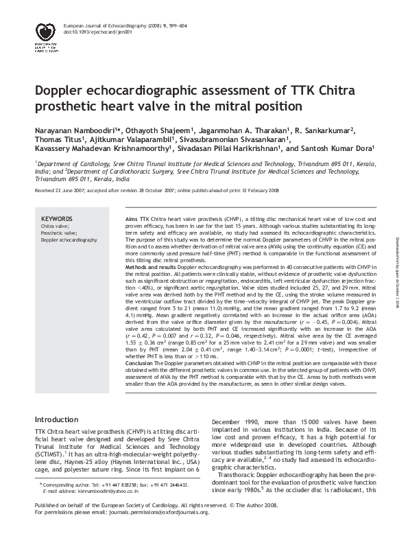 (PDF) Doppler echocardiographic assessment of TTK Chitra prosthetic ...