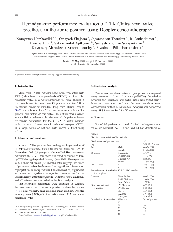 (PDF) Hemodynamic performance evaluation of TTK Chitra heart valve ...