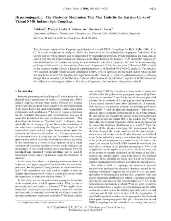 (PDF) Hyperconjugation: The Electronic Mechanism That May Underlie the Karplus Curve of Vicinal ...